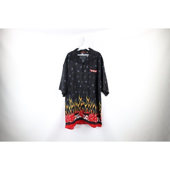 Vintage | Shirts | Vintage 9s Streetwear Mens 3xl Las Vegas Fire Flames Poker Gambler Button ...